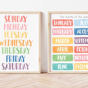 Set of 8 Watercolor Classroom Posters Educational Playroom Prints ...