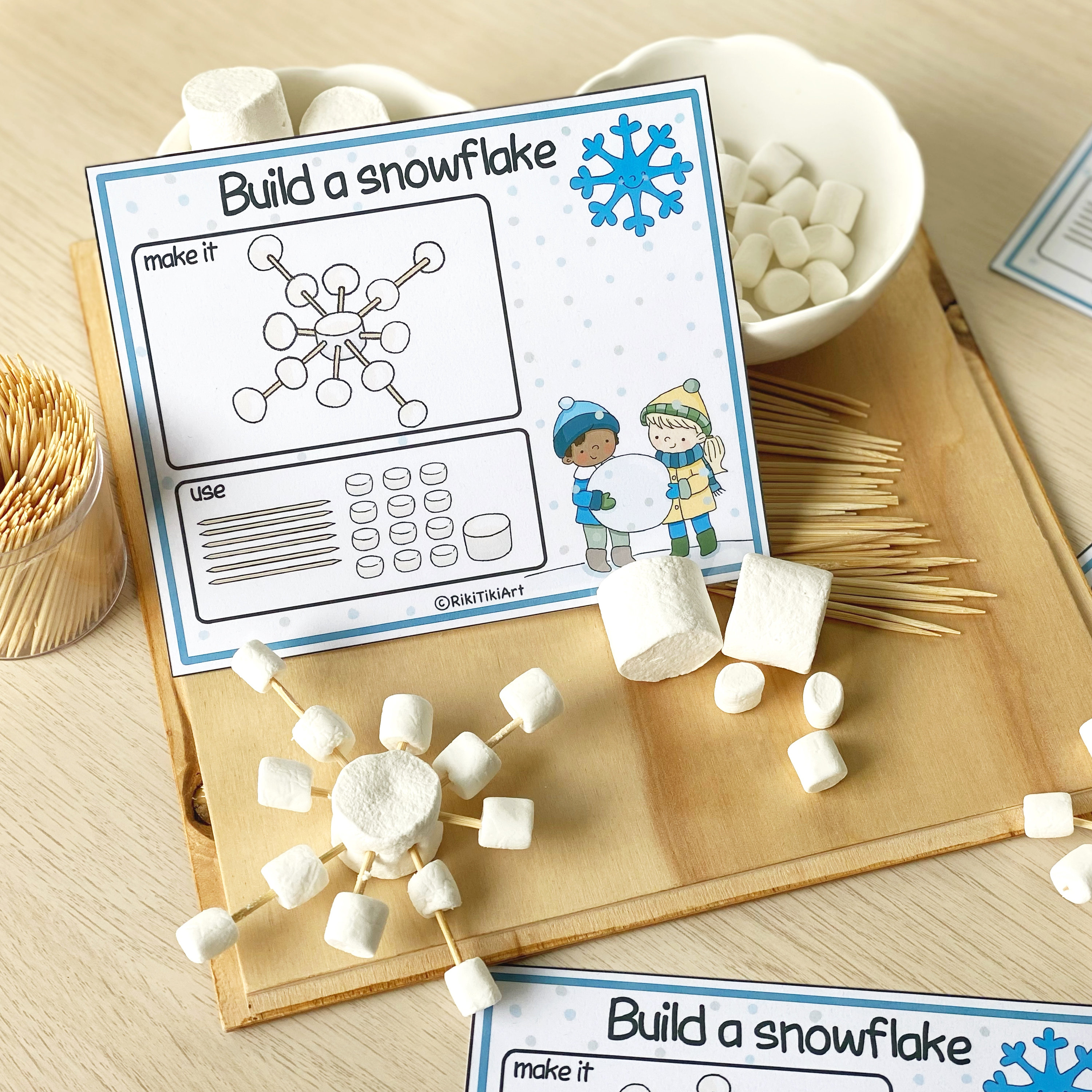 Marshmallows and Toothpicks Snowflakes Mats Printable Game for Toddler ...