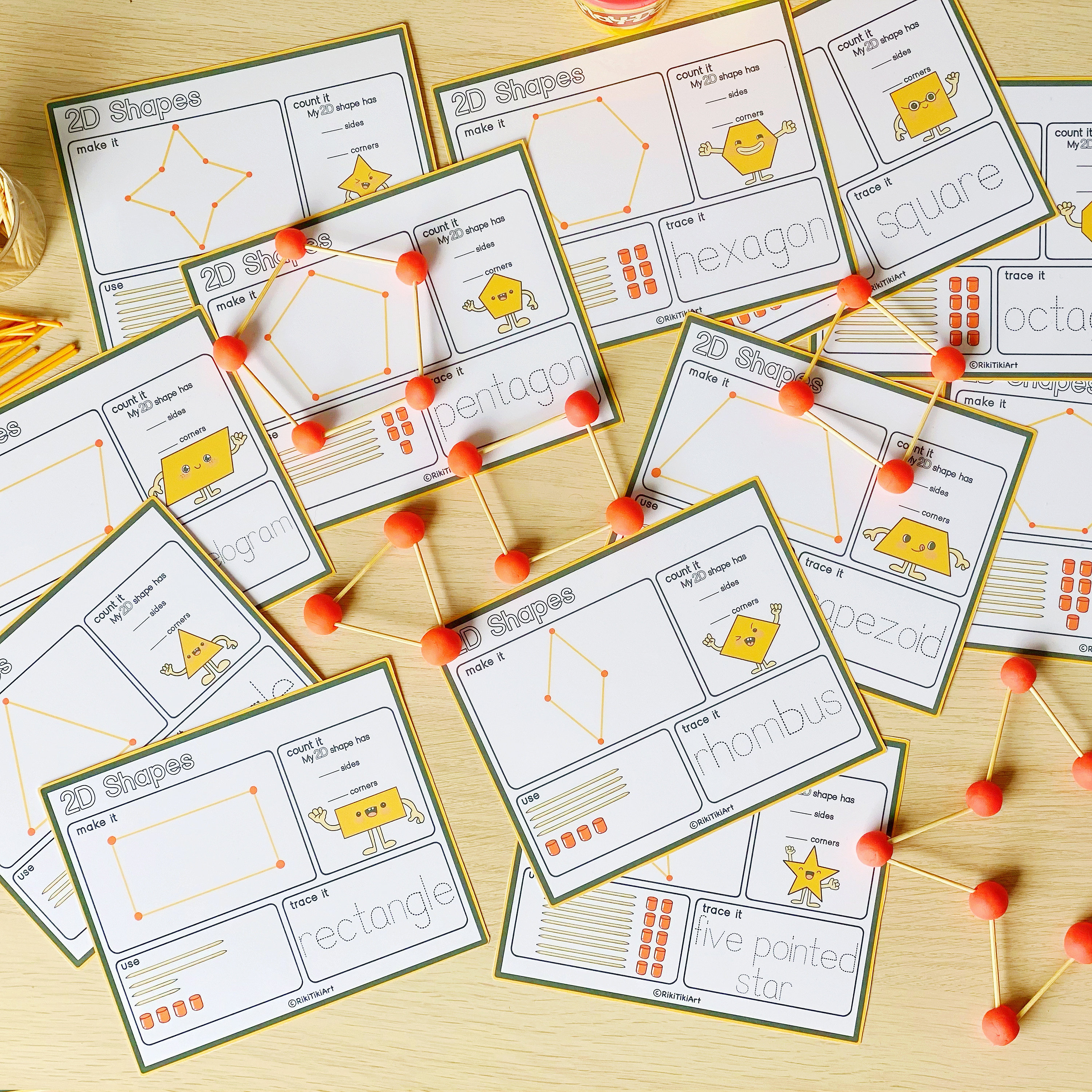 Toothpicks and Play Dough 2D Shapes Visual Cards Toddler Activity ...