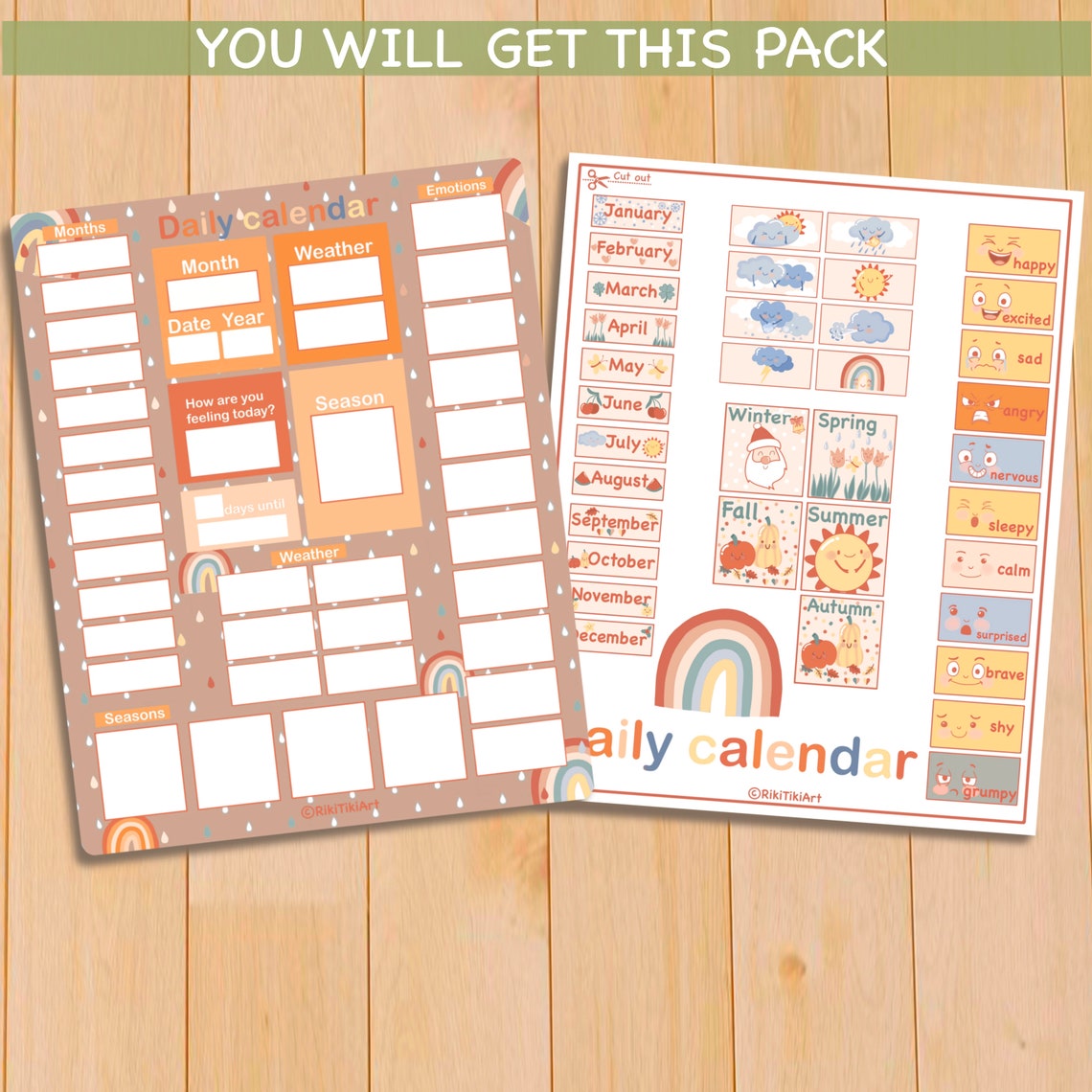 Boho Rainbow Calendar for Kids Printable Montessori Materials | Etsy