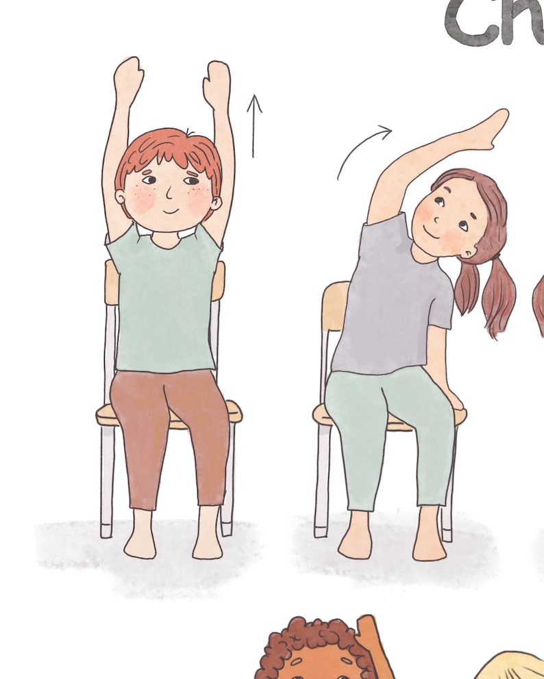 Chair Yoga Poster for Kids Classroom Downloadable Prints - Etsy