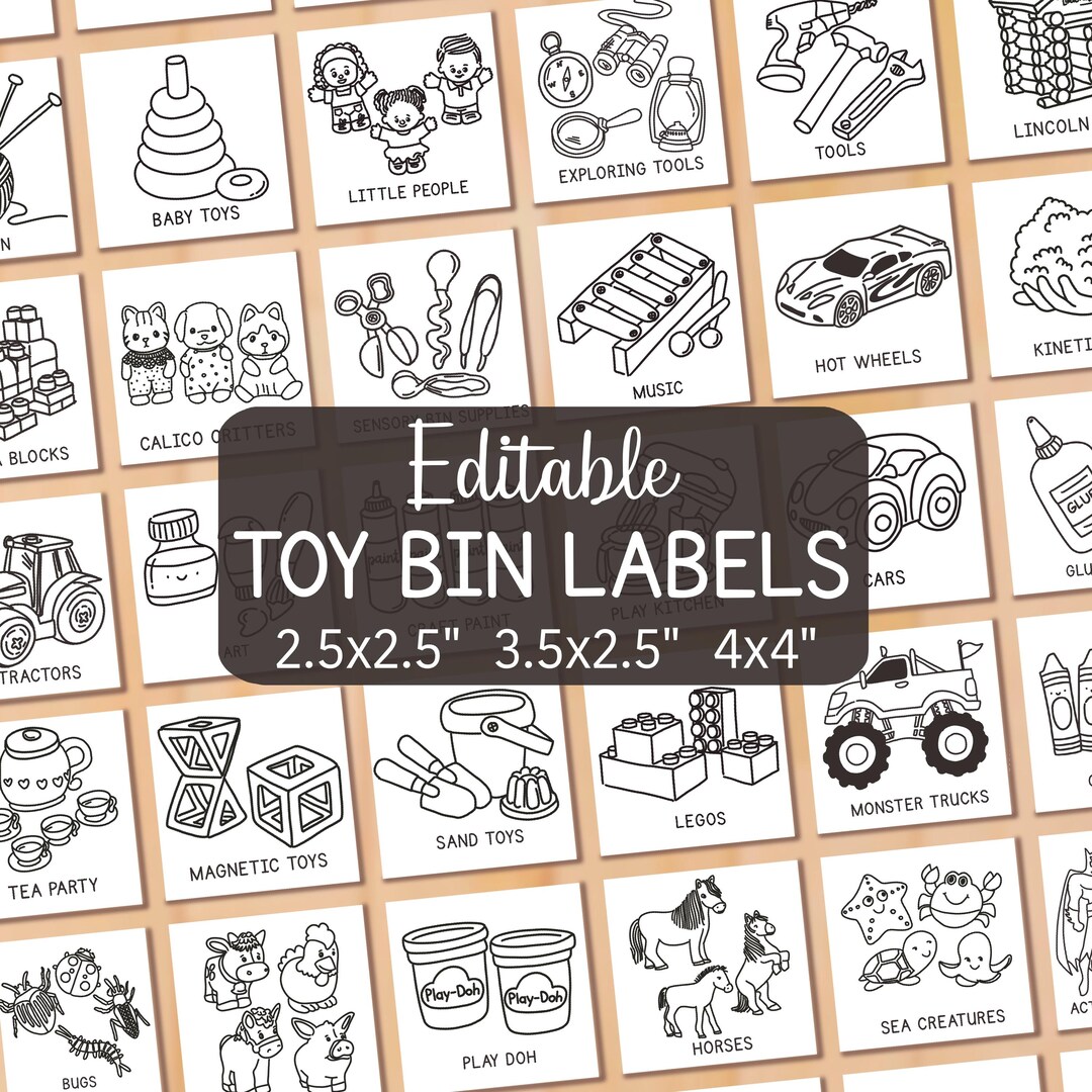 Editable Toy Bin Labels B&W Printable Storage Box Labels Minimalistic ...