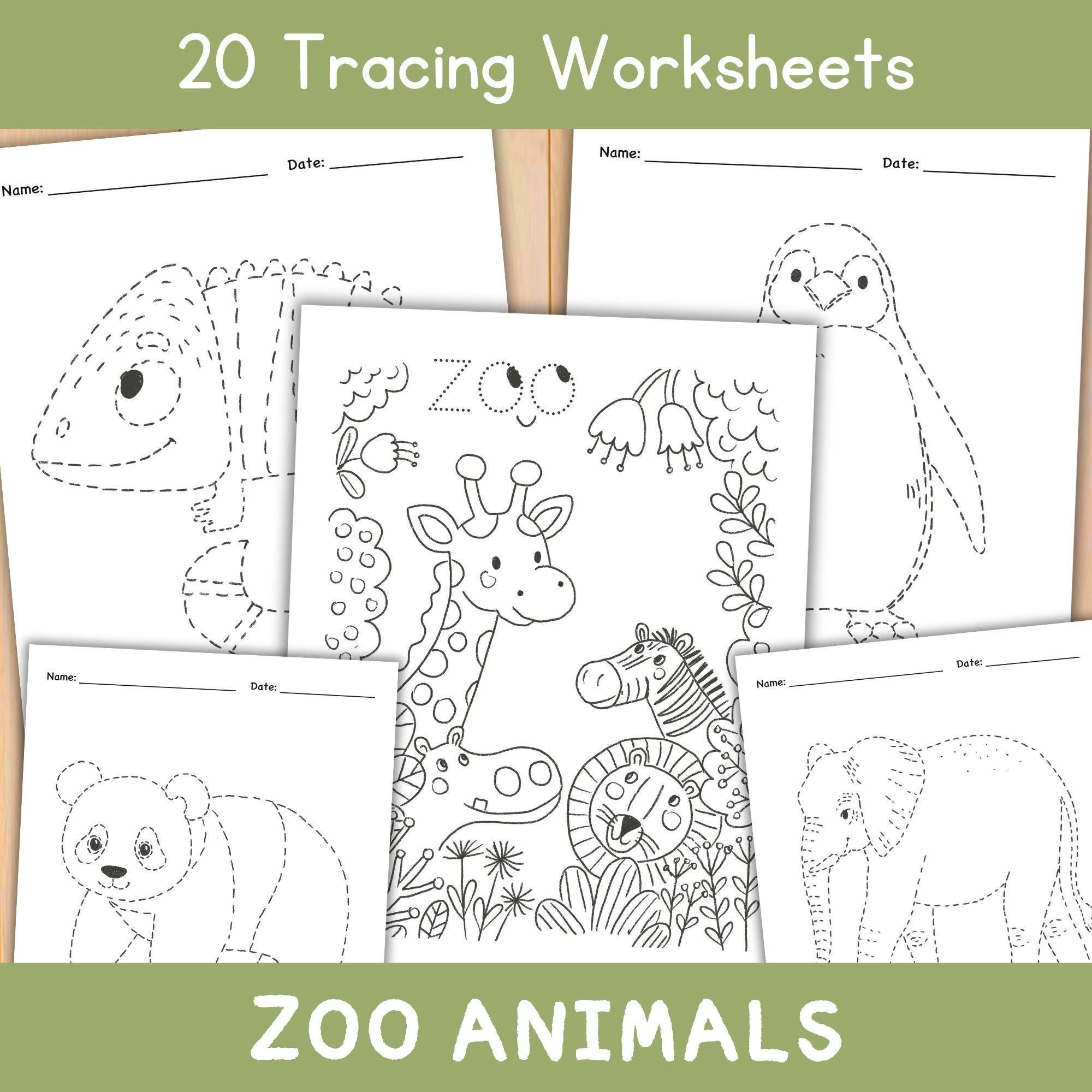 Zoo Animal Tracing Worksheets: Summer Activity (digital Download) - Etsy