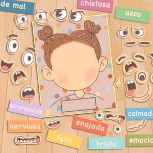 Spanish Emotions Activity for Kids Girl Version Toddler Emotions Chart ...