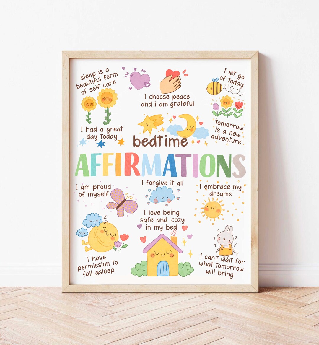Bedtime Affirmations Poster, Positive Thinking Kids Room Decor, Calming ...