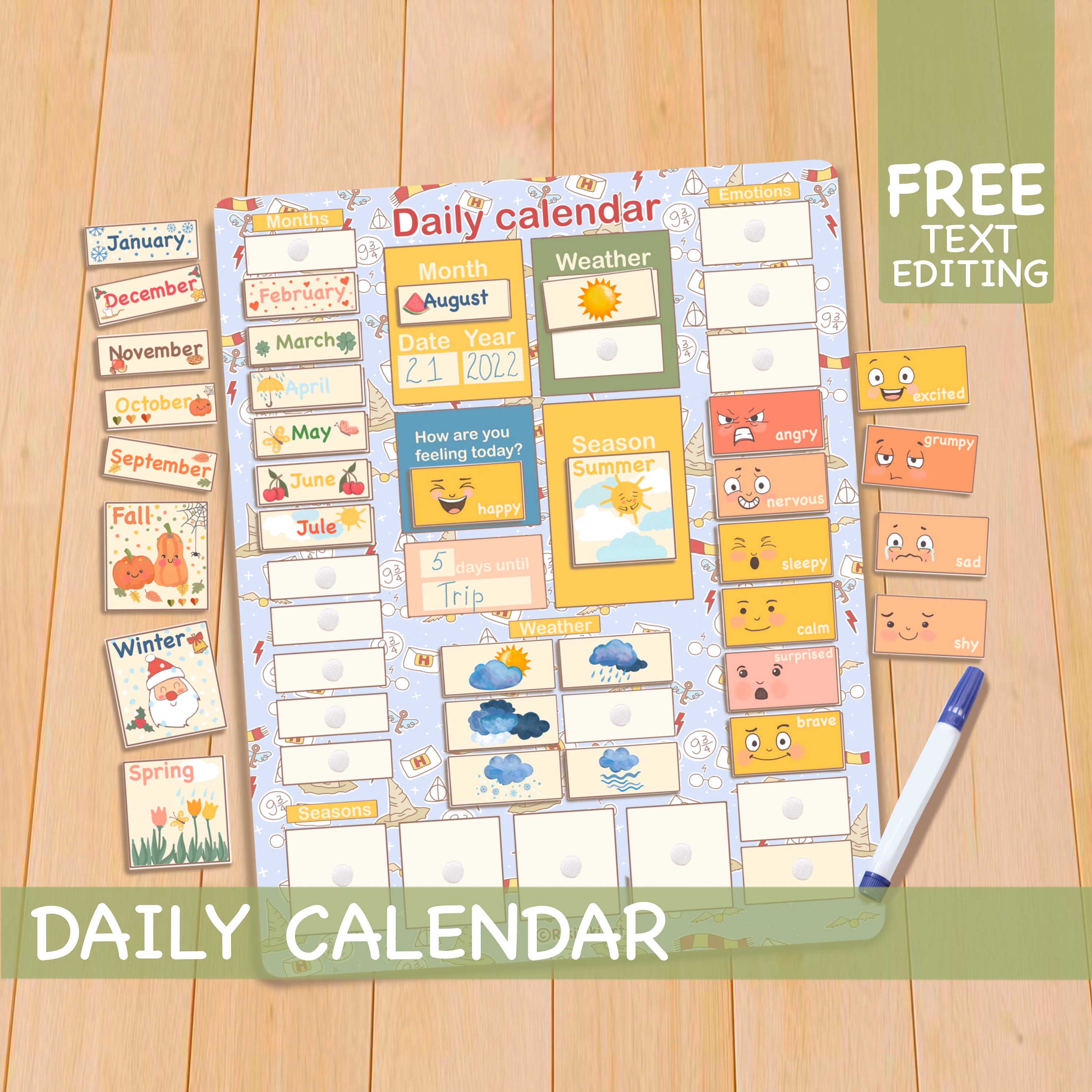 Printable Perpetual Calendar Kids Calendar Homeschool Decor | Etsy