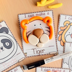 Zoo Animals Play Dough Mats Fine Motor Skills Visual Cards Montessori ...