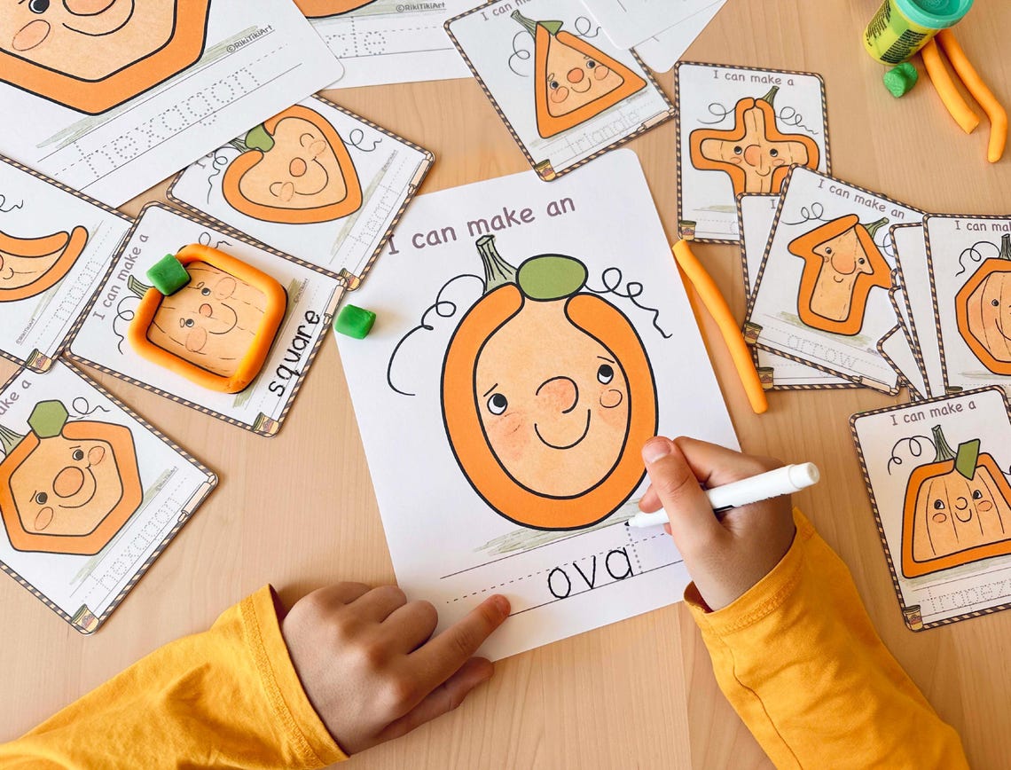 Pumpkin Shapes Play Dough Mats Toddler Halloween Activities Fall ...