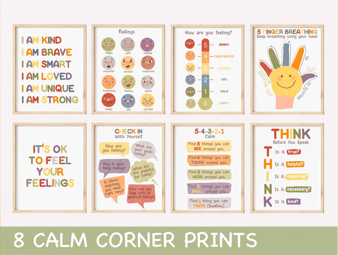 8 Calm Down Corner Posters Rainbow Classroom Psychology Prints Growth ...