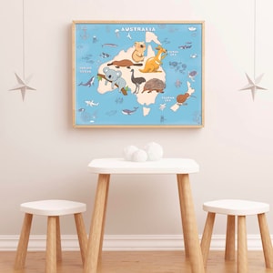 Australia Map Print Playroom Wall Decor Australian Continent Map for ...