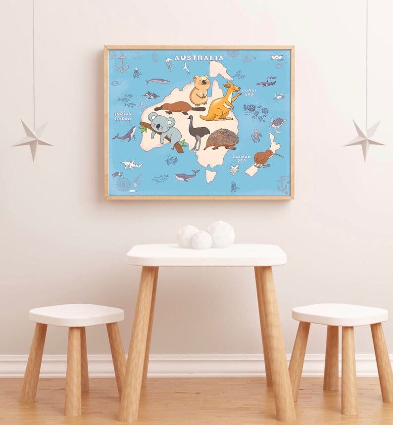 Australia Map Print Playroom Wall Decor Australian Continent - Etsy