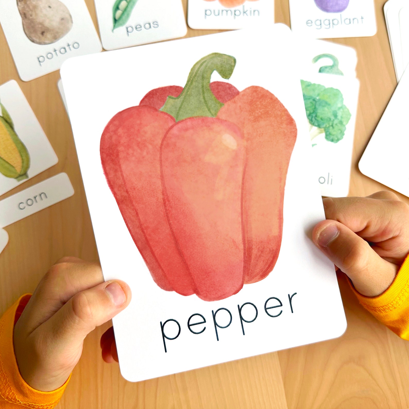 18 Watercolor Vegetables Flash Cards for Kids Vegetable Flashcards for ...