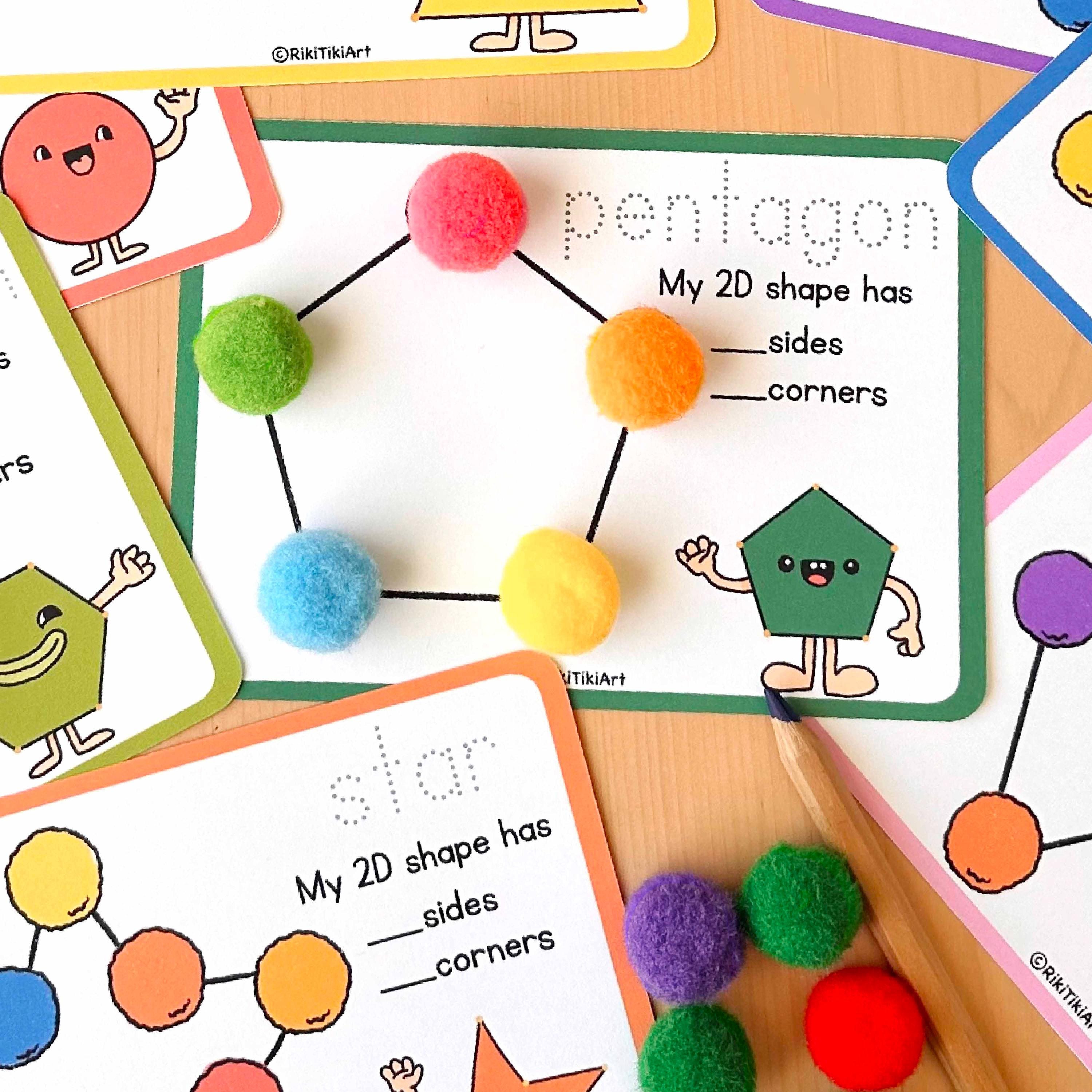Pom Pom Shapes Activity Preschool Printables, 2D Shapes Montessori ...