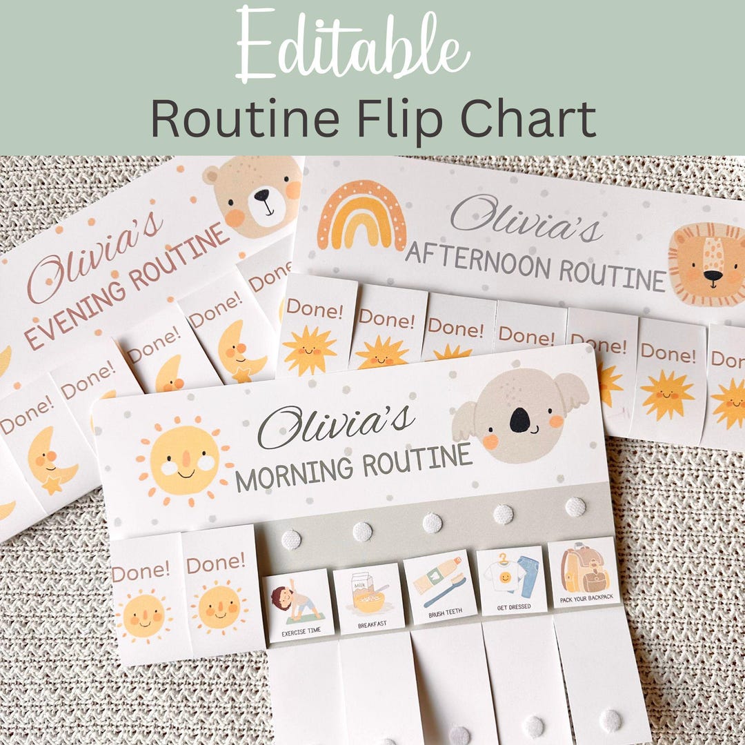 Editable Routine Flip Chart Daily Chore Chart for Kids Morning ...