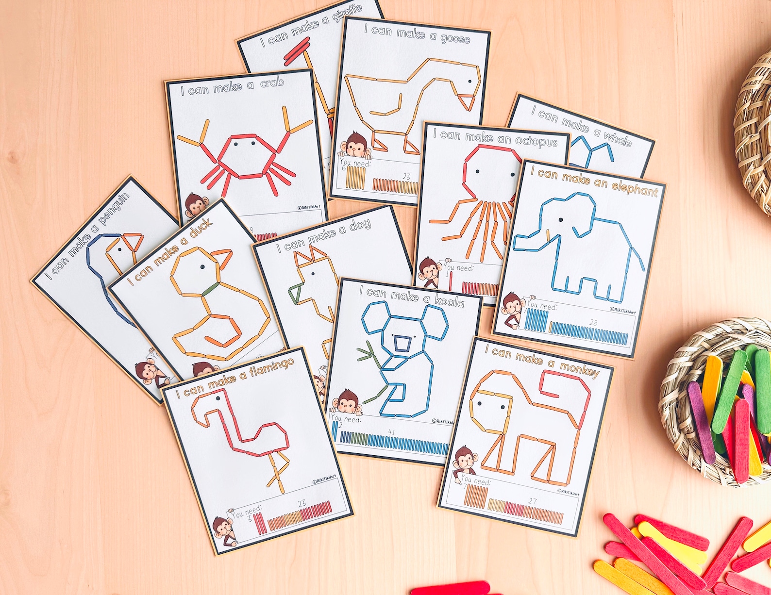 Animals Popsicle Sticks Activity for Toddlers Montessori Printable ...