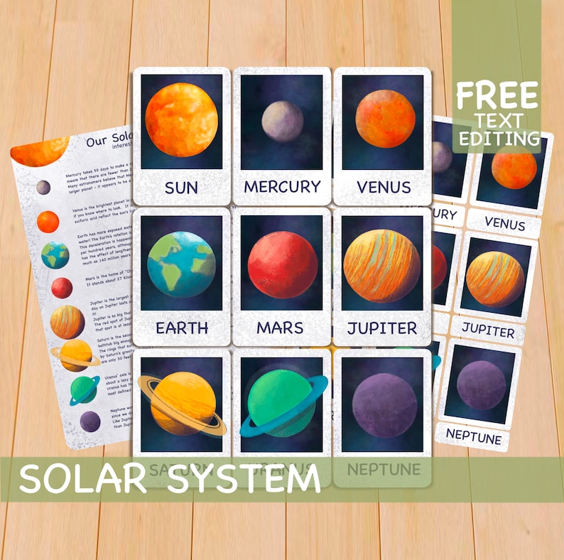 Solar System Flashcards Printable Montessori Materials | Etsy