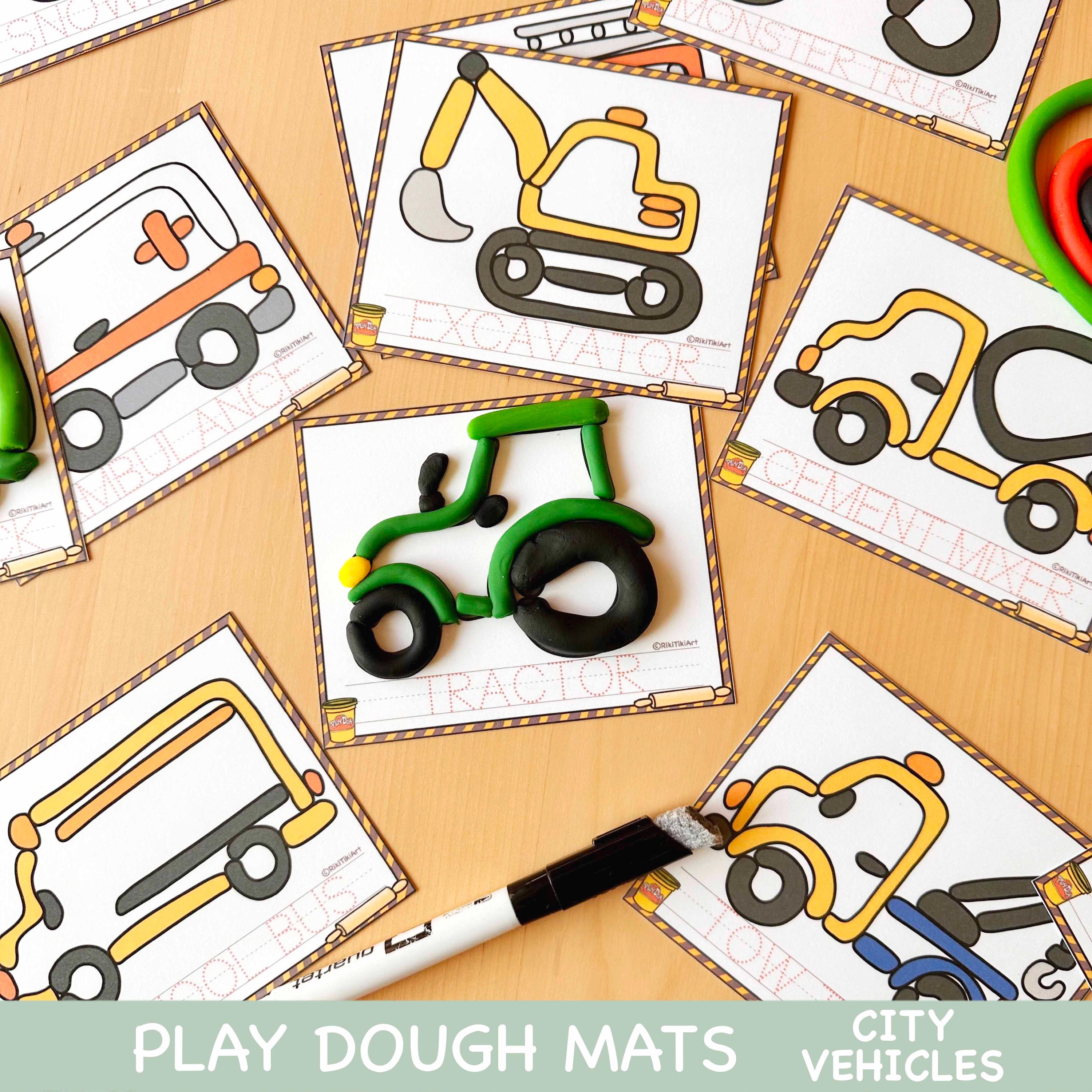 City Service Vehicles Play Dough Mats, Community Vehicles Playdough ...