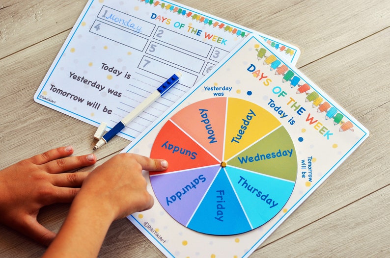 Days of the Week Wheel Printable Montessori Calendar Toddler - Etsy