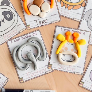 Zoo Animals Play Dough Mats Fine Motor Skills Visual Cards Montessori ...