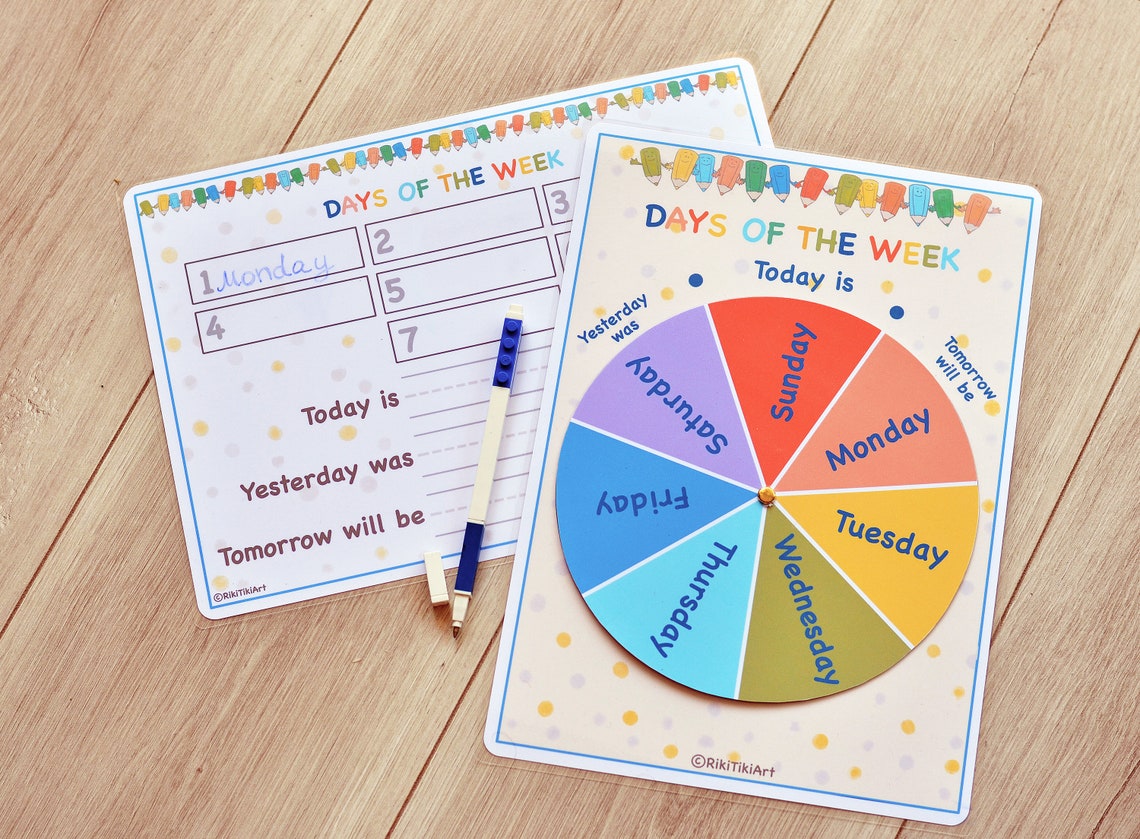 Days of the week wheel Printable Montessori calendar Toddler | Etsy