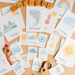 Weather Flash Cards Toddler Watercolor Educational Flashcards Printable ...