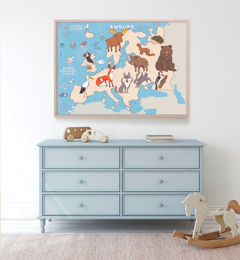 Europe Map for Kids Playroom Educational Posters Montessori | Etsy