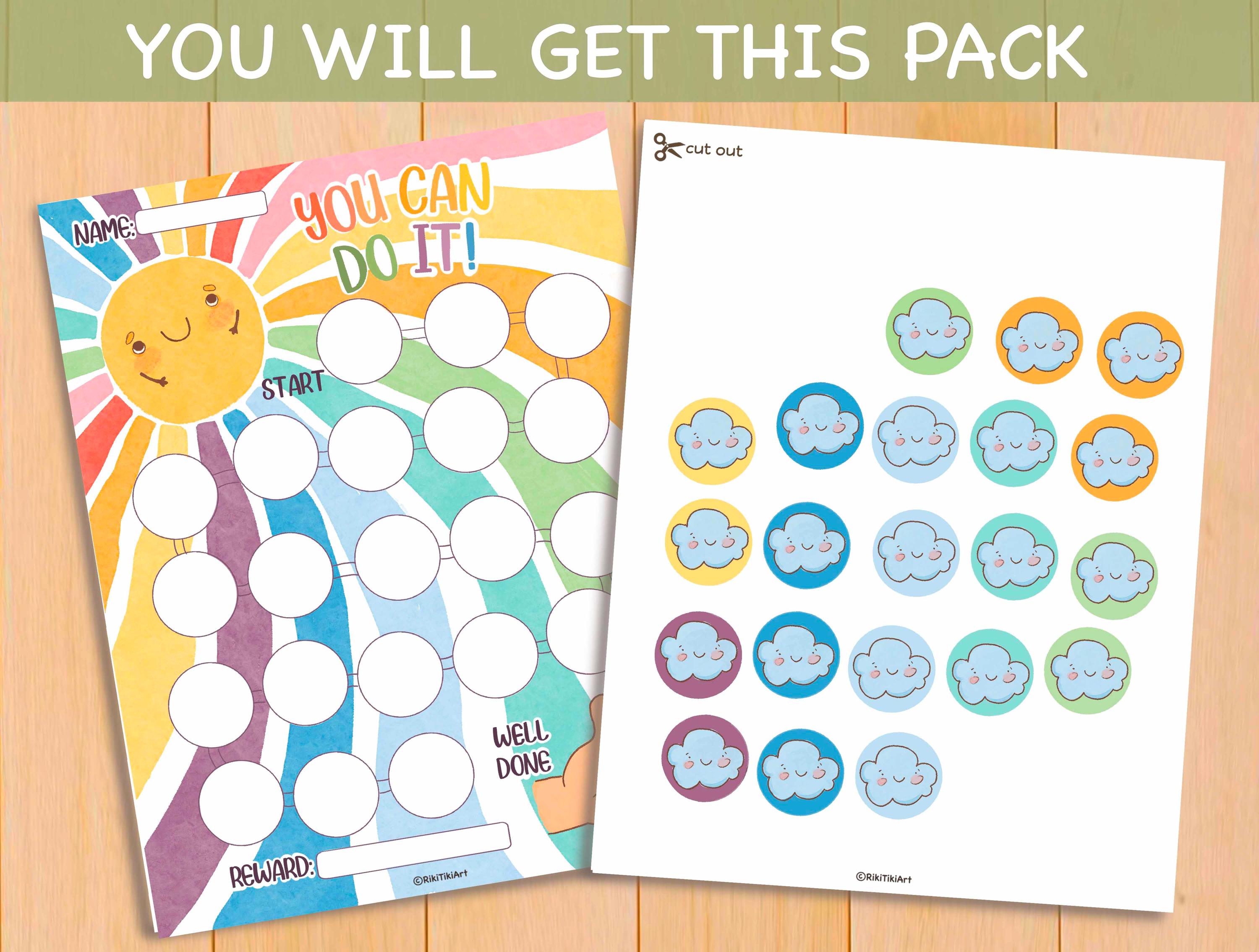 Watercolor Reward Chart for Kids, Rainbow Behavior Daily Chore Chart ...