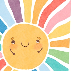 Playroom Sun Poster Watercolor Nursery Prints Rainbow Sun Wall Art ...
