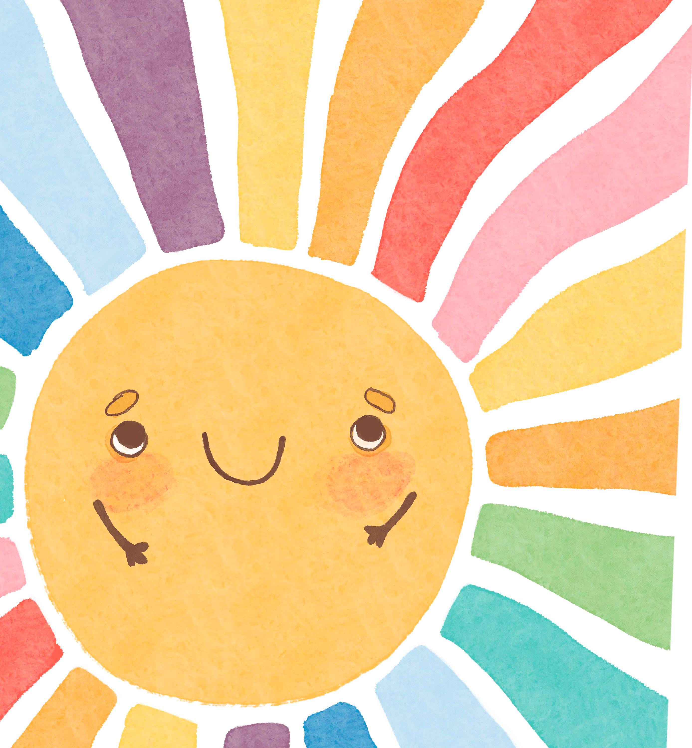 Playroom Sun Poster Watercolor Nursery Prints Rainbow Sun Wall Art ...