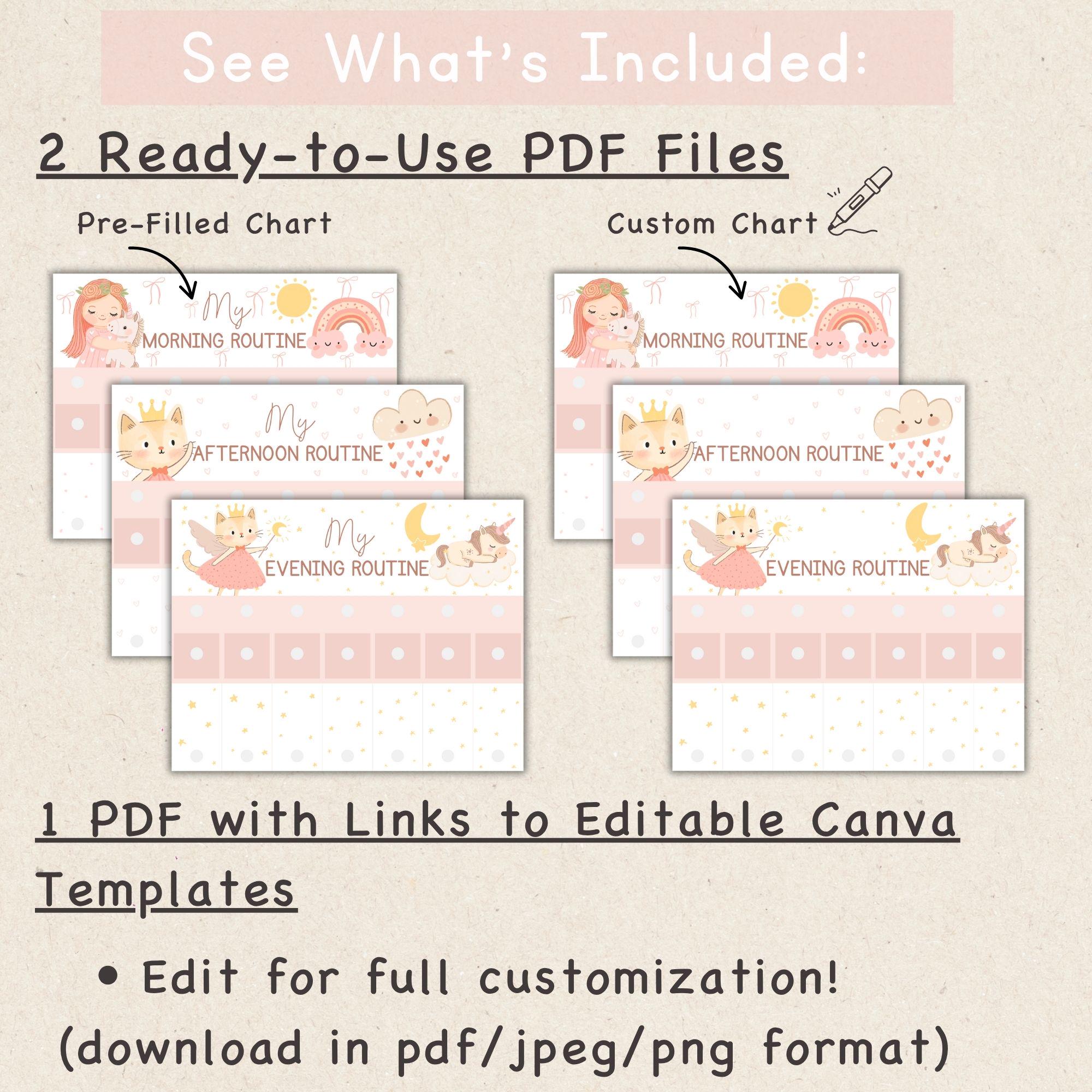 Editable Chore Chart Girls Routine Chart Printable Unicorn Princess ...