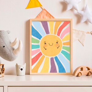 Playroom Sun Poster Watercolor Nursery Prints Rainbow Sun Wall Art ...