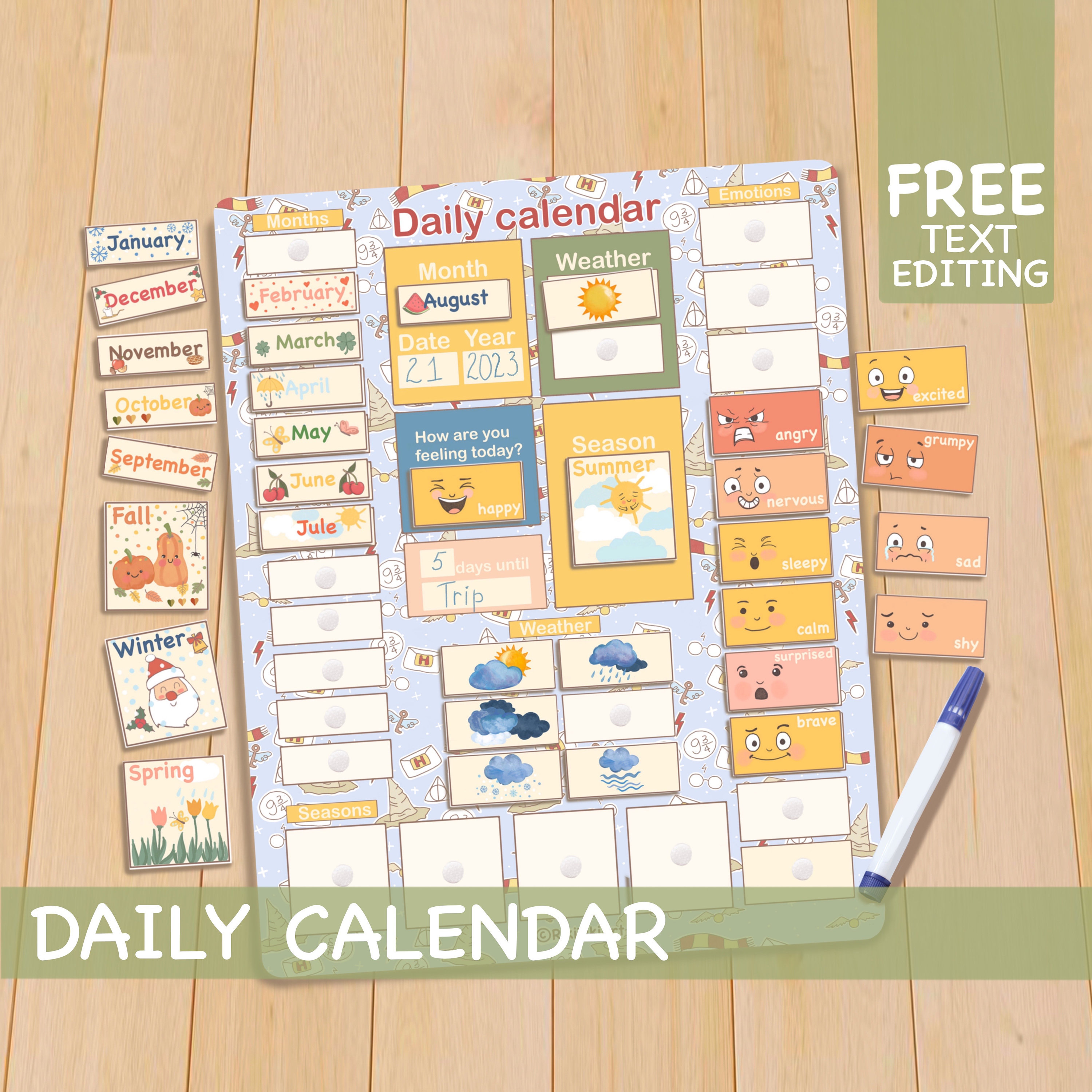 Printable Perpetual Calendar Kids Calendar Homeschool Decor - Etsy