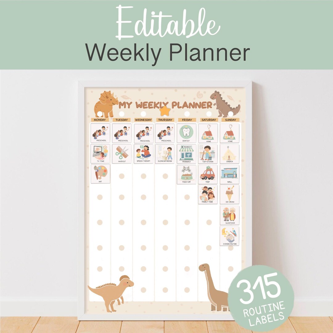 Editable Kids Weekly Visual Calendar, Printable Daily Chore Chart ...