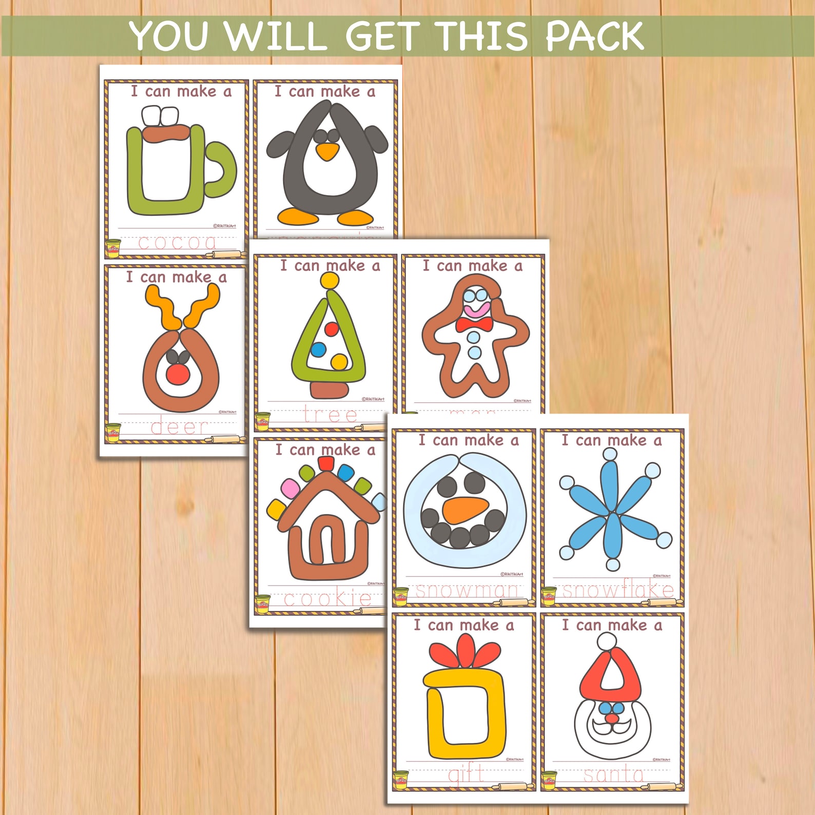 Christmas Play Dough Mats Visual Cards, Printable Play Doh Toddler ...