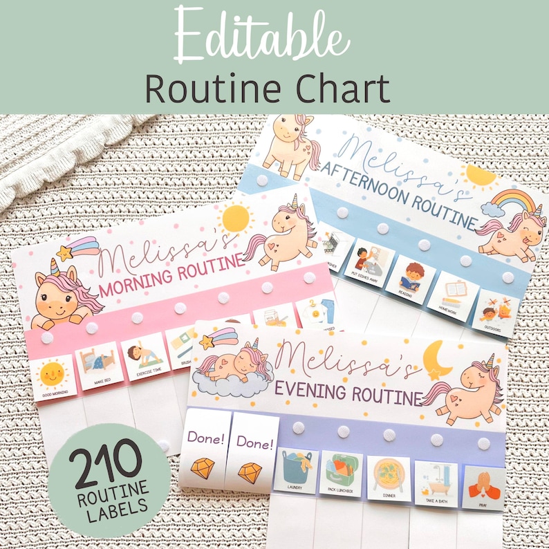 Girls Routine Chart Unicorn Daily Chore Chart Toddler Visual Schedule ...