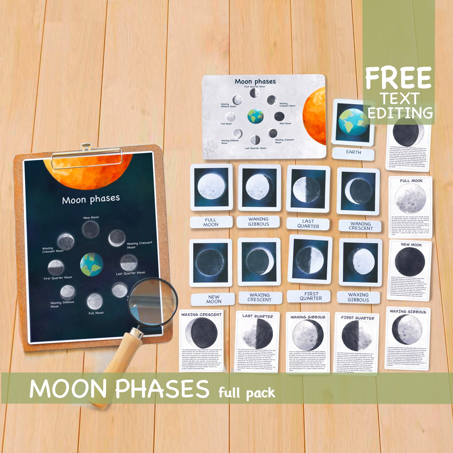 Moon Phases Full Pack Homeschool Montessori Materials | Etsy