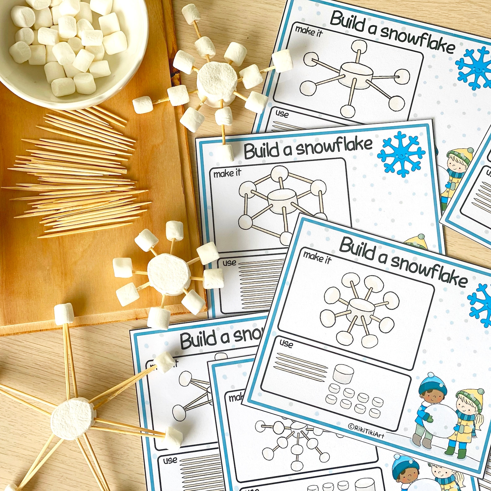 Marshmallows and Toothpicks Snowflakes Mats Printable Game for Toddler ...