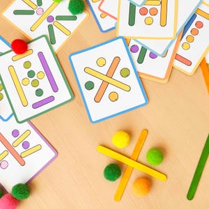 Popsicle Stick and Pom Pom Activity Fine Motor Skills Color Sorting ...