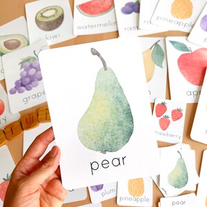 16 Watercolor Fruits Flashcards for Kids Printable Montessori Flash ...