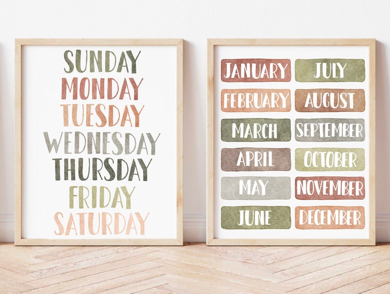 Set of 8 Educational Posters Neutral Kids Decor Printable Montessori ...