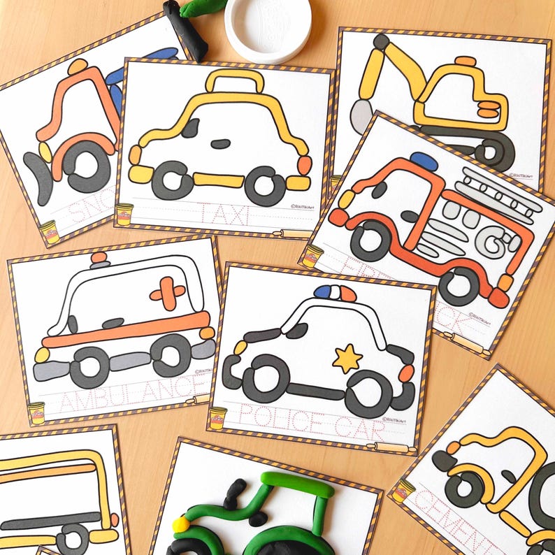 City Service Vehicles Play Dough Mats, Community Vehicles Playdough ...