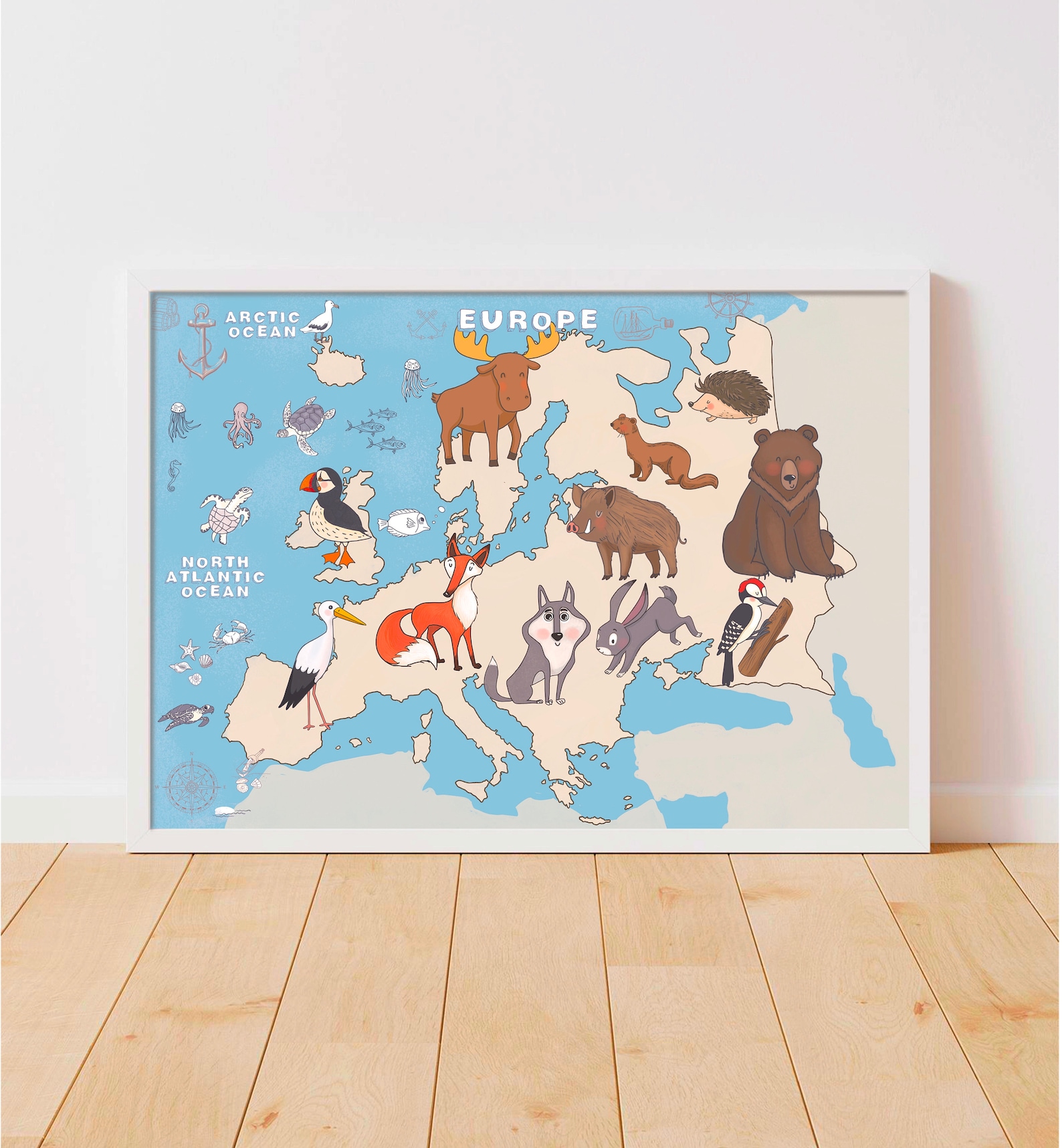 Europe Map for Kids Playroom Educational Posters Montessori | Etsy