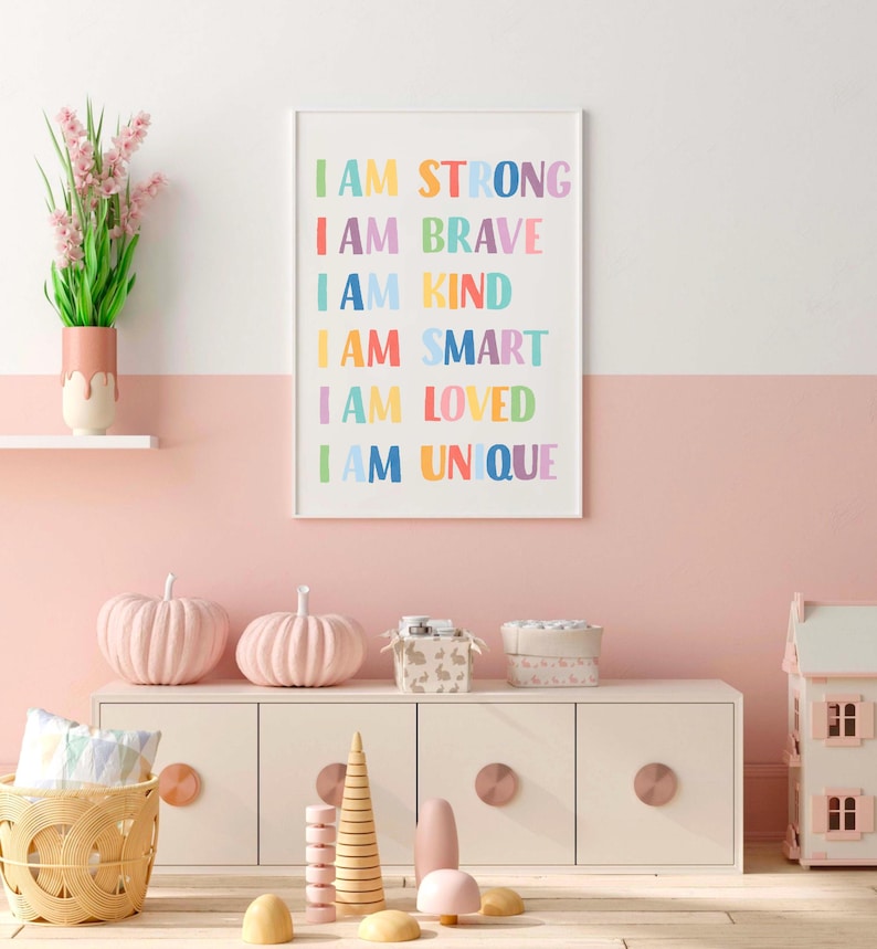 Growth Mindset Poster: Positive Affirmations, Rainbow Nursery Decor ...