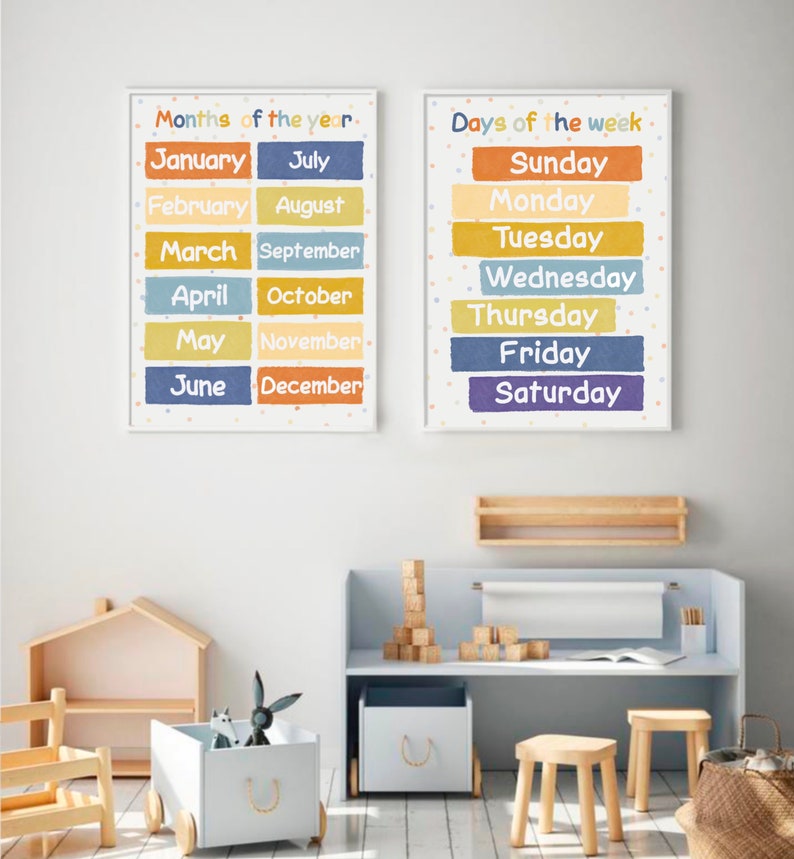 Set of 2 Prints Days of the Week & Months of the Year Posters - Etsy