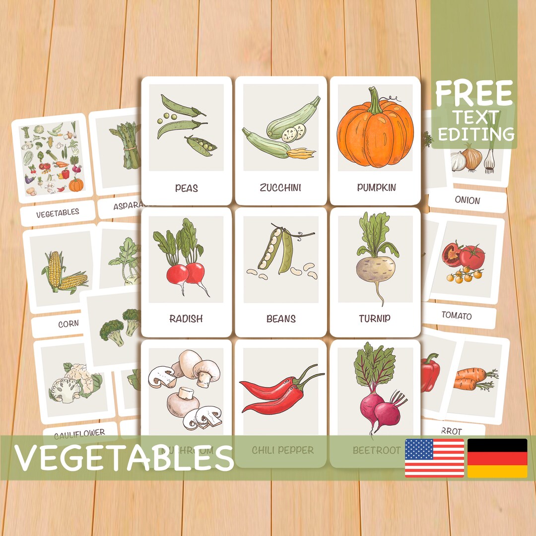 Vegetables Flash Cards, Homeschool Montessori Materials, Preschool ...