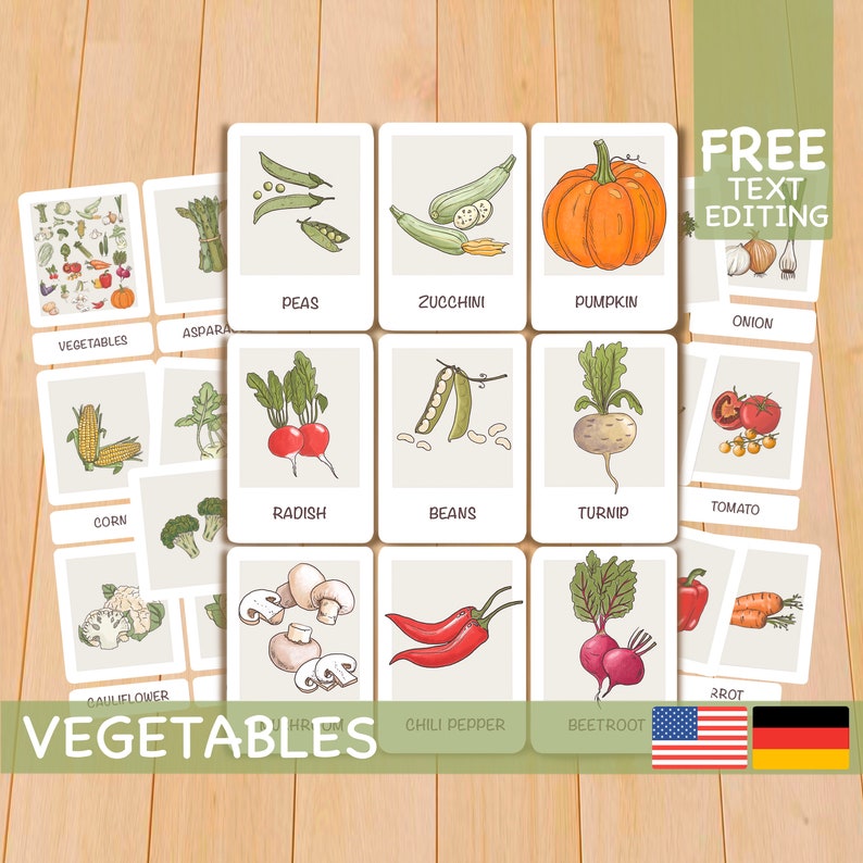 Vegetables Flash Cards Homeschool Montessori Materials - Etsy
