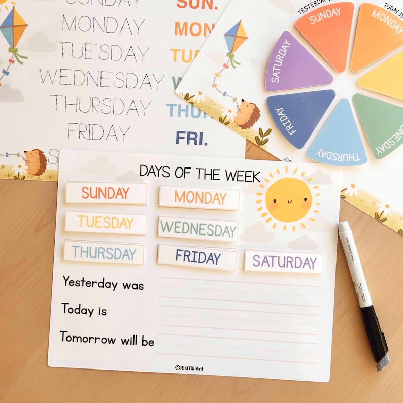 Days of the Week Chart Wheel, Montessori Preschool Worksheets ...