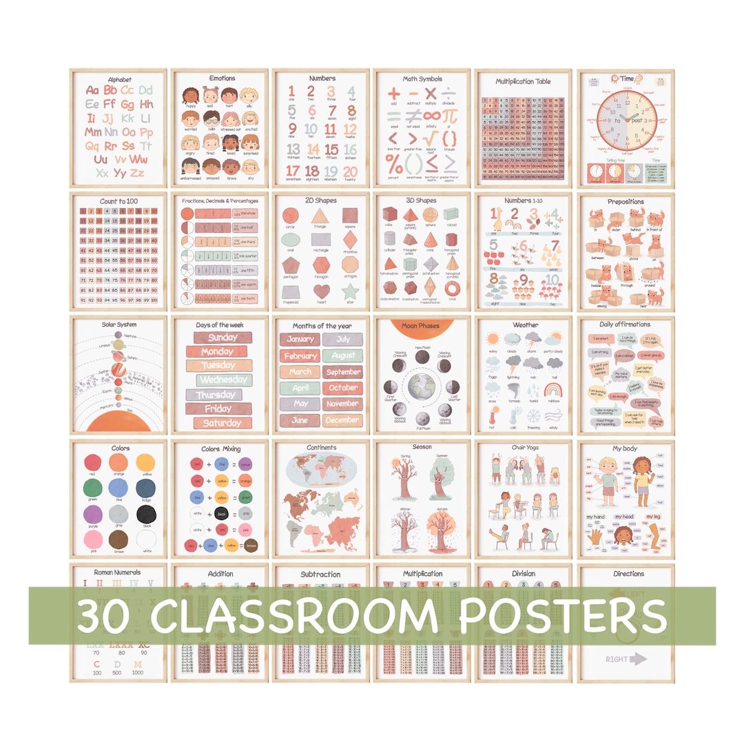 30 Classroom Posters Educational Wall Art Printable Playroom Wall Decor ...
