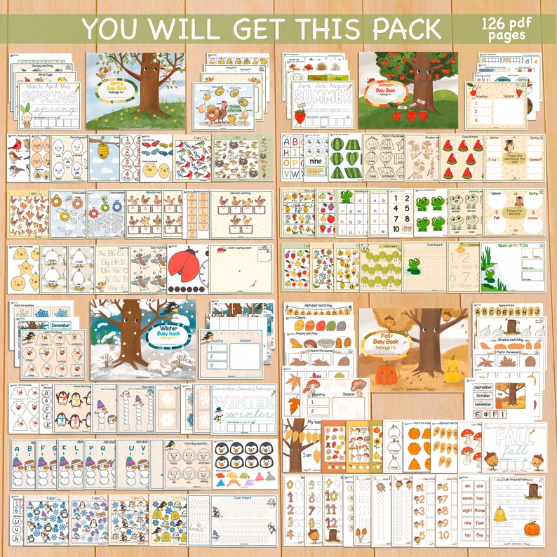 Set of 4 Toddler Busy Books Printable Toddler Activities Winter Spring ...