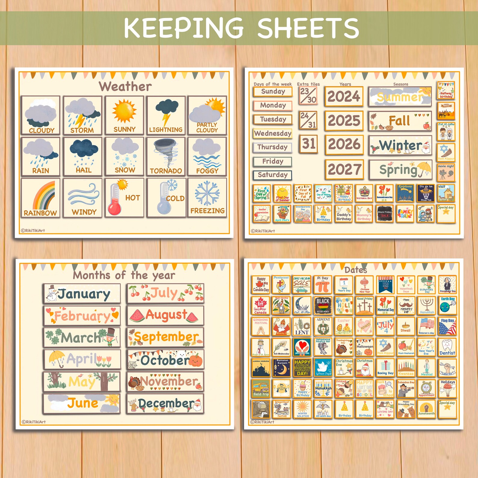 Printable Wall Calendar for Kids Classroom Perpetual Calendar Morning ...